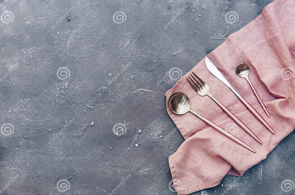 Top View of Rustic Silverware Stock Photo - Image of flatware, arranged ...