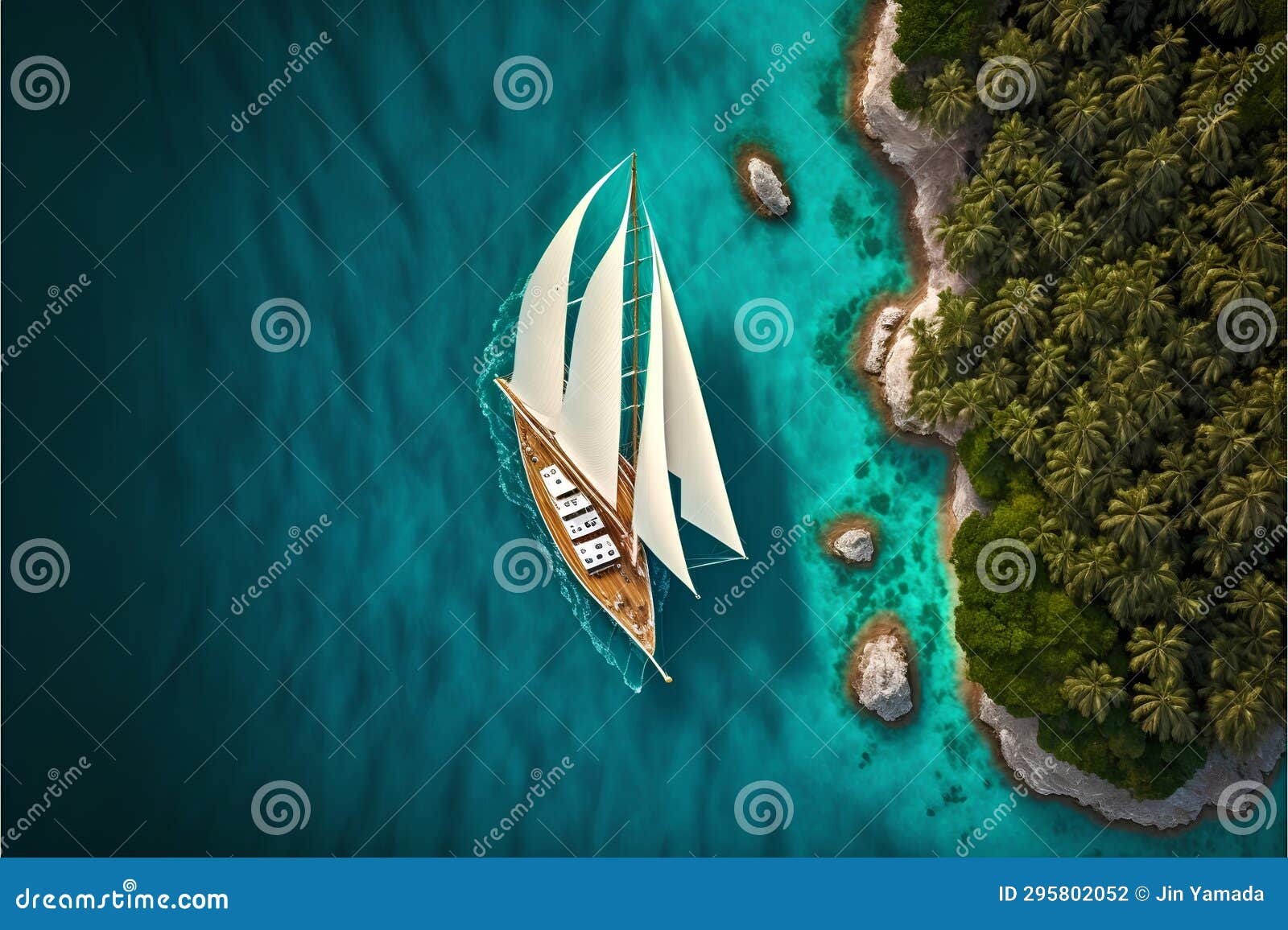 Top View of a Sailboat on a Tropical Island. 3d Rendering Stock ...