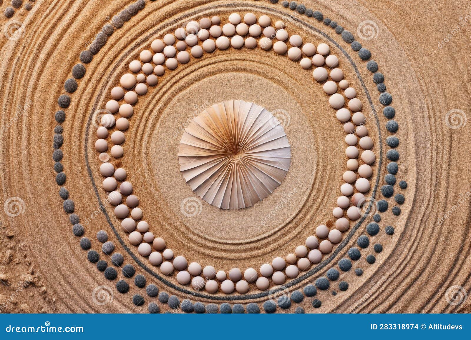 Top View of a Sand Circle Pattern Around Smooth Stones Stock Photo ...