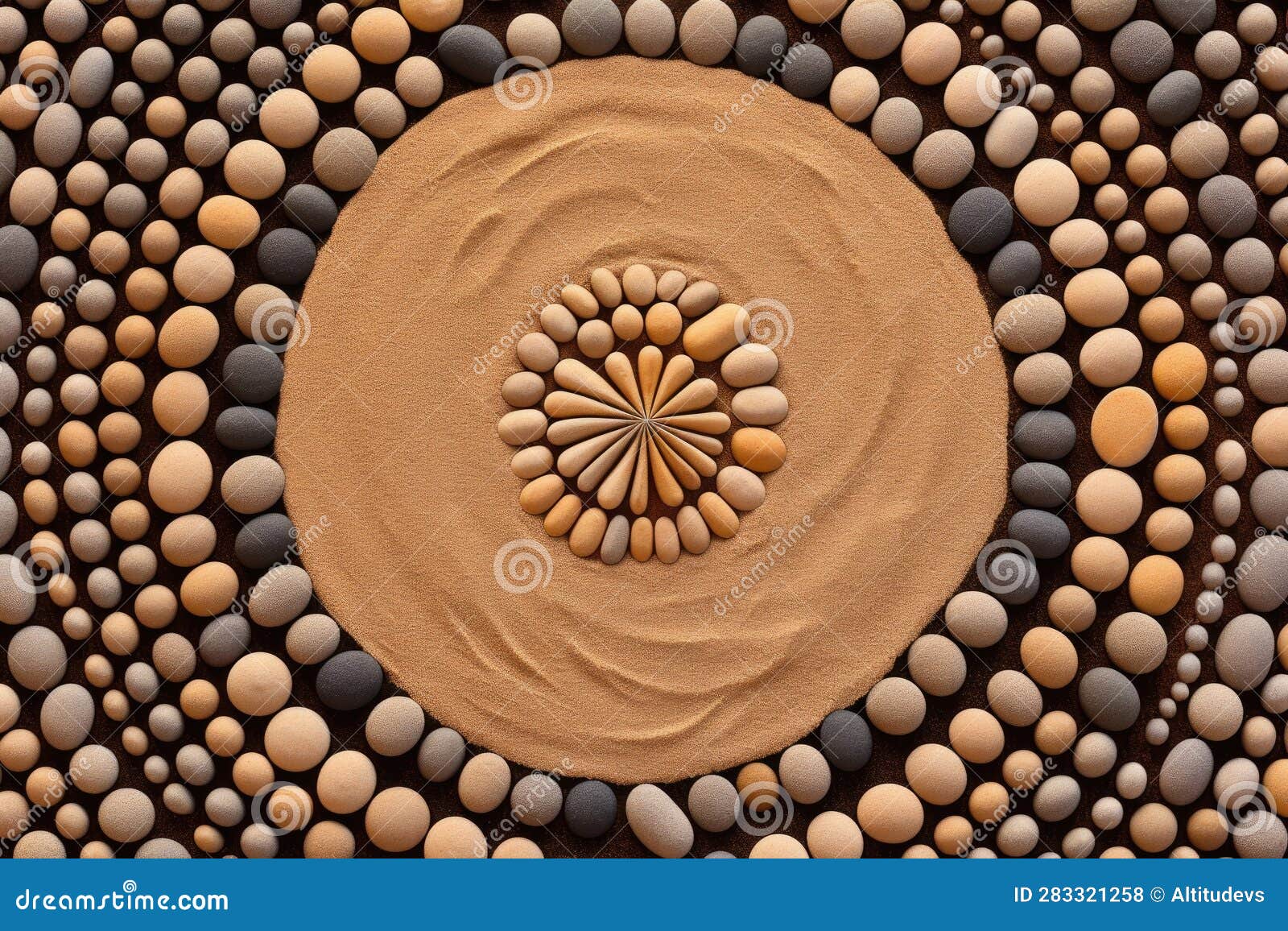 Top View of a Sand Circle Pattern Around Smooth Stones Stock ...