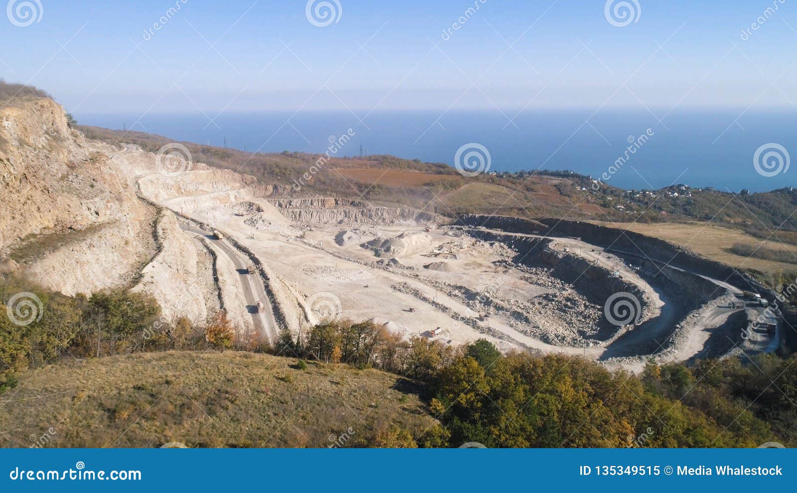 Top View of Sand Quarry with Excavators. Shot. Open Pit Mining ...