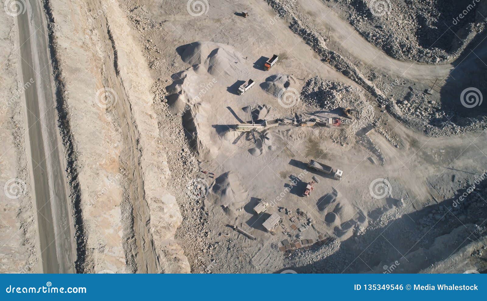 Top View of Sand Quarry with Excavators. Shot. Open Pit Mining ...