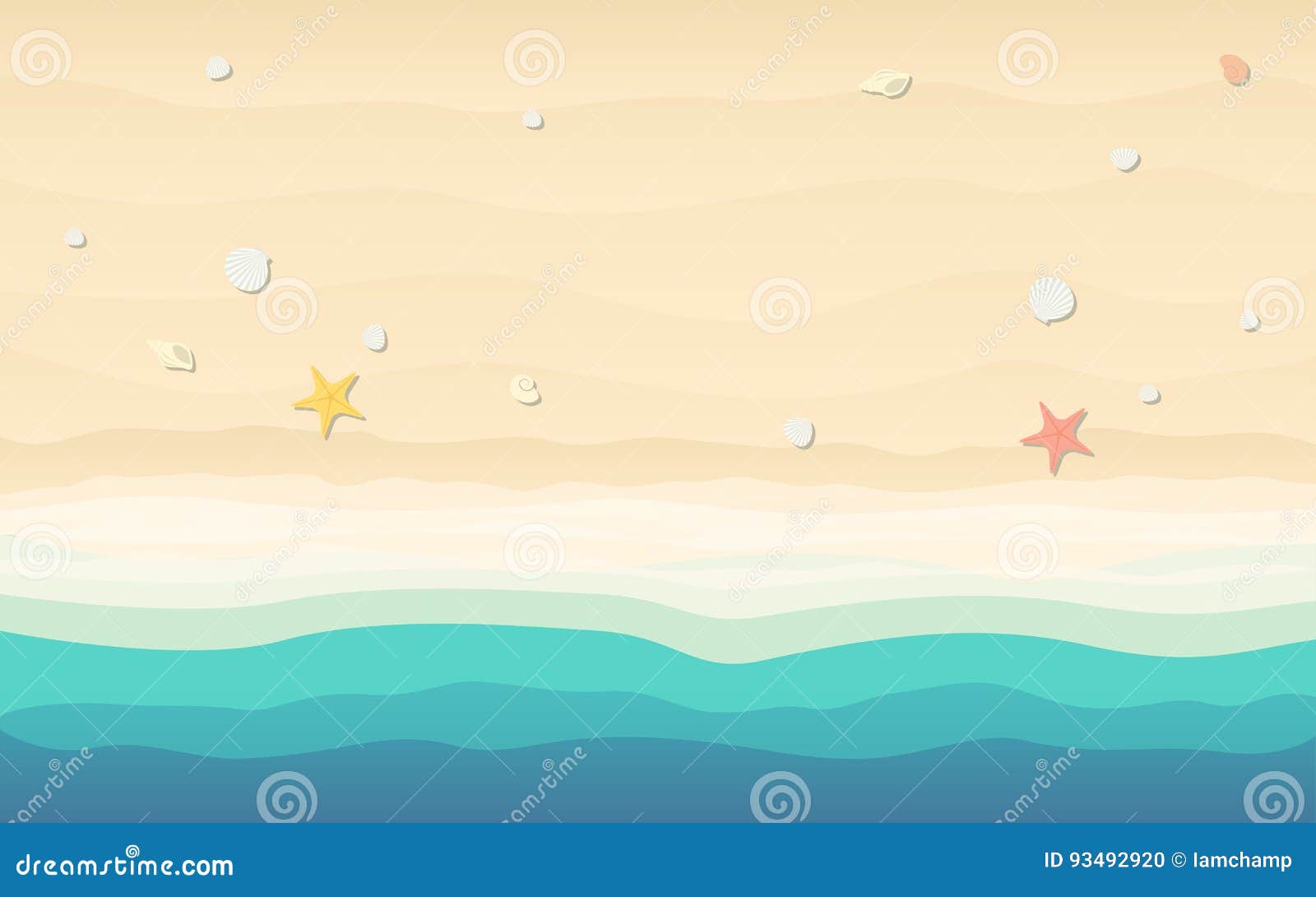 Top View of Sand with Shells and Starfish in Flat Icon Design on Beach ...