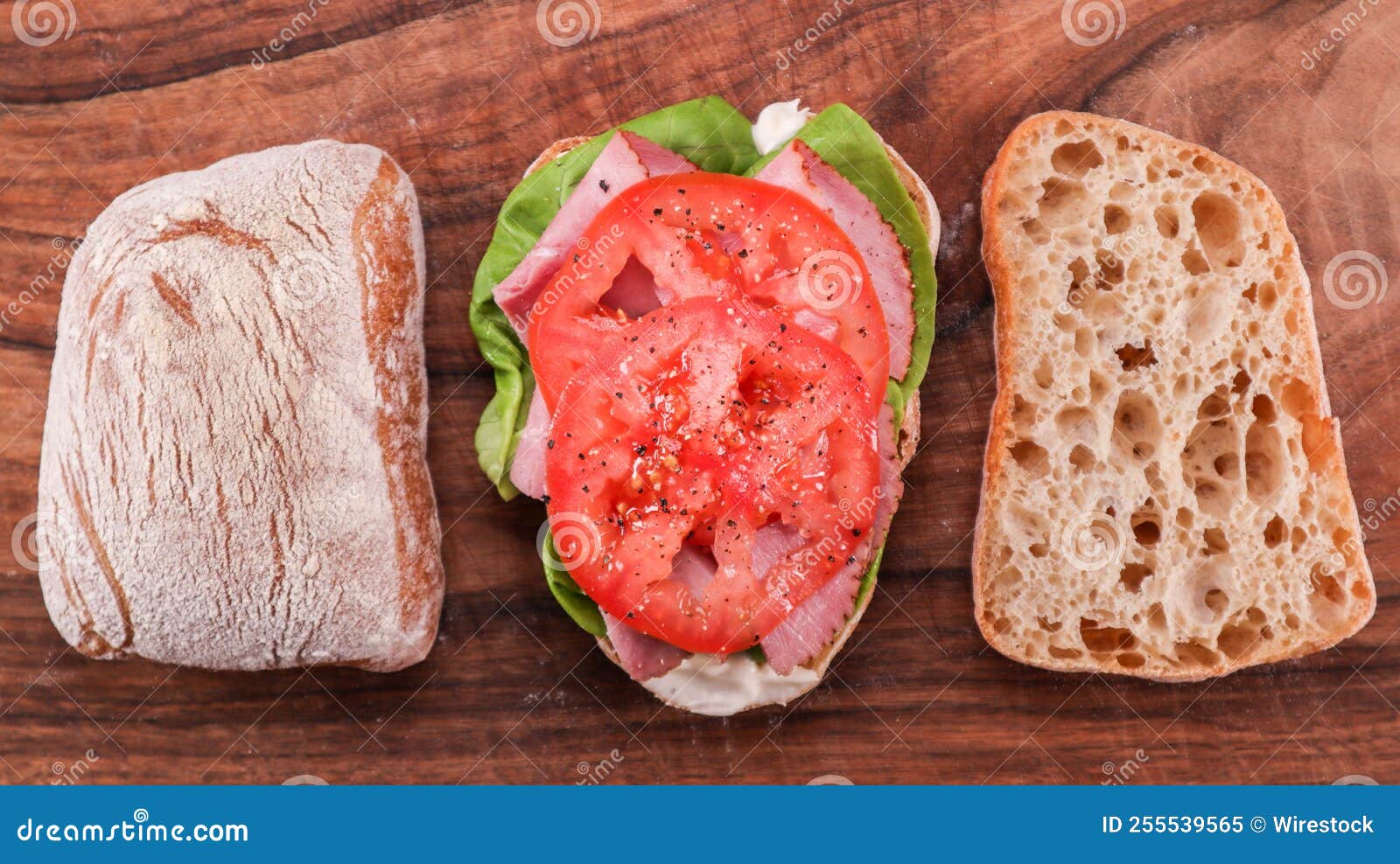 Top View of Sandwich on Ciabatta Bread on Wooden Table Stock Image ...