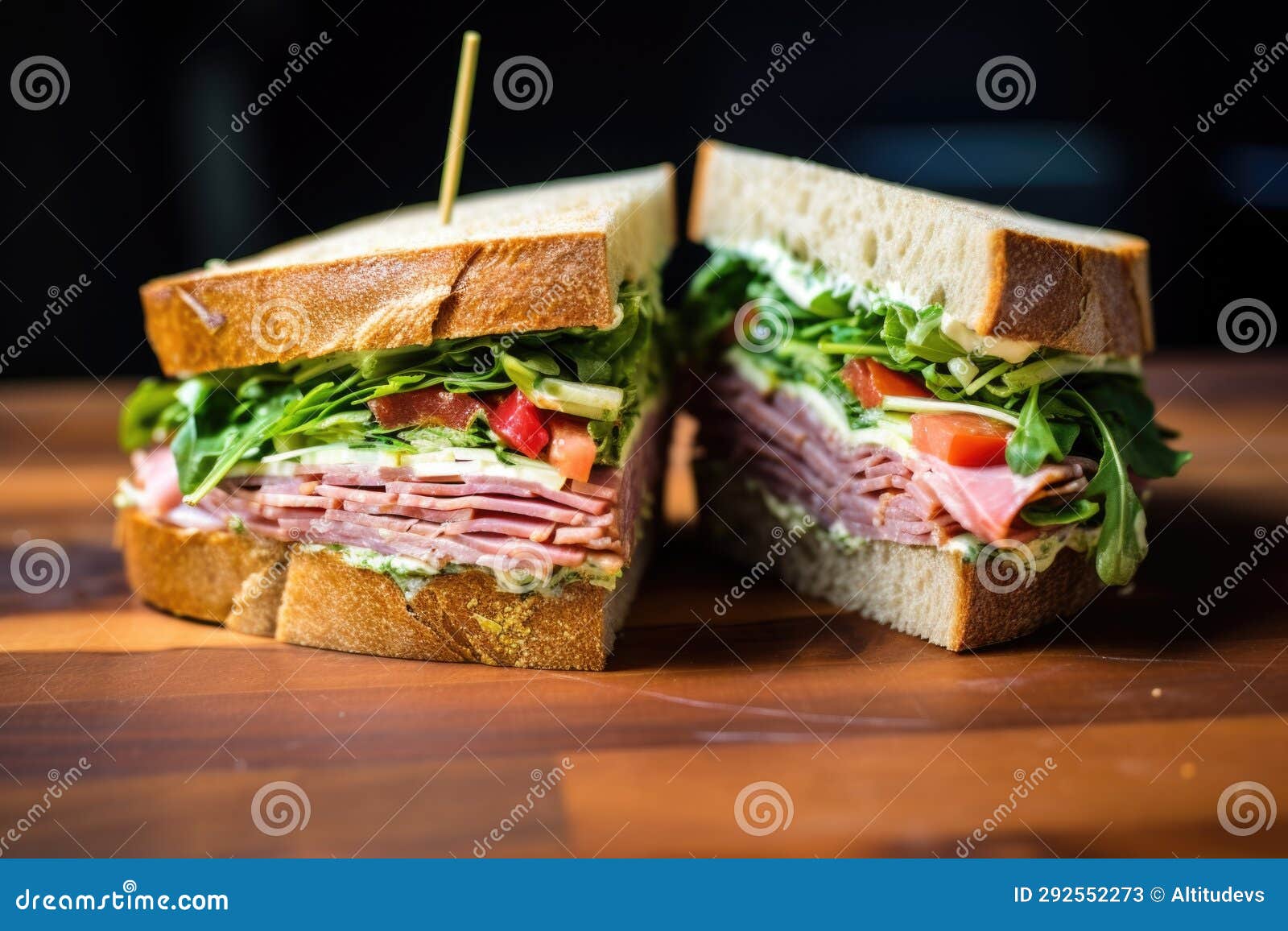 A Top View of a Sandwich Cut in Half Stock Image - Image of bread, meat ...