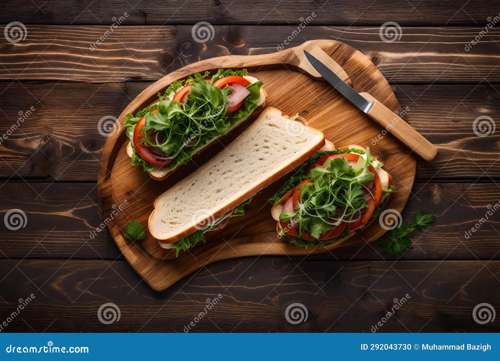 Top View Sandwich Standing on Wooden Board Stock Photo - Image of ...
