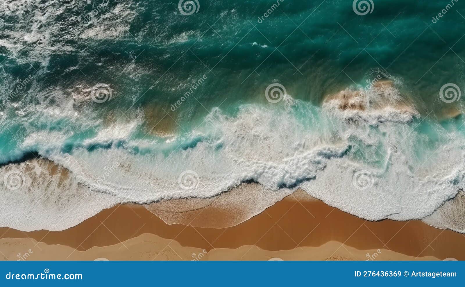 Top View, Sandy Beach with the Ocean and Waves Visible in the ...