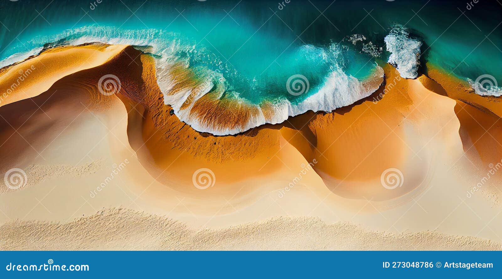 Top View, Sandy Beach with the Ocean and Waves Visible in the ...