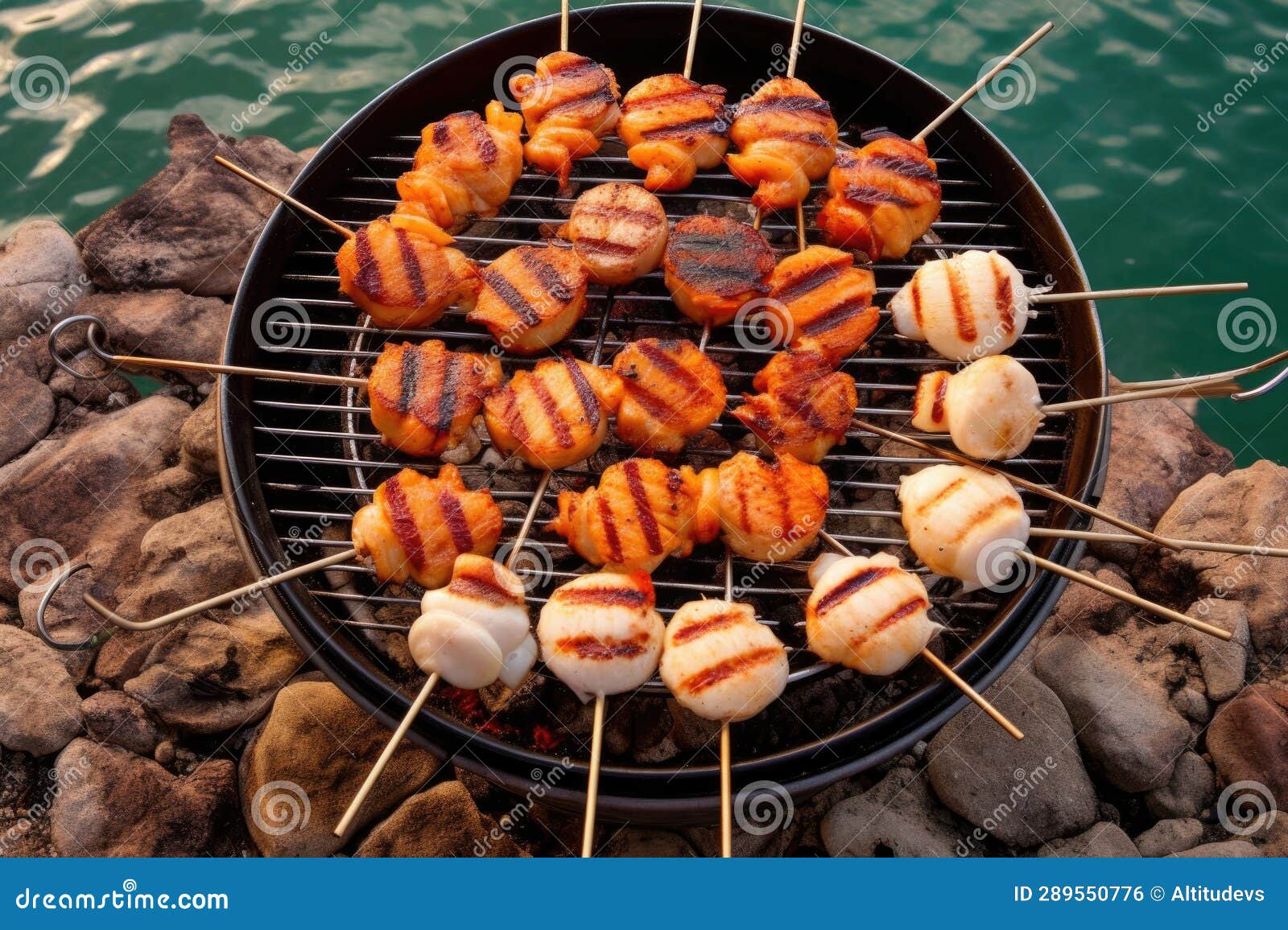 Top View of Scallops on Barbecue by the Seashore Stock Photo - Image of ...