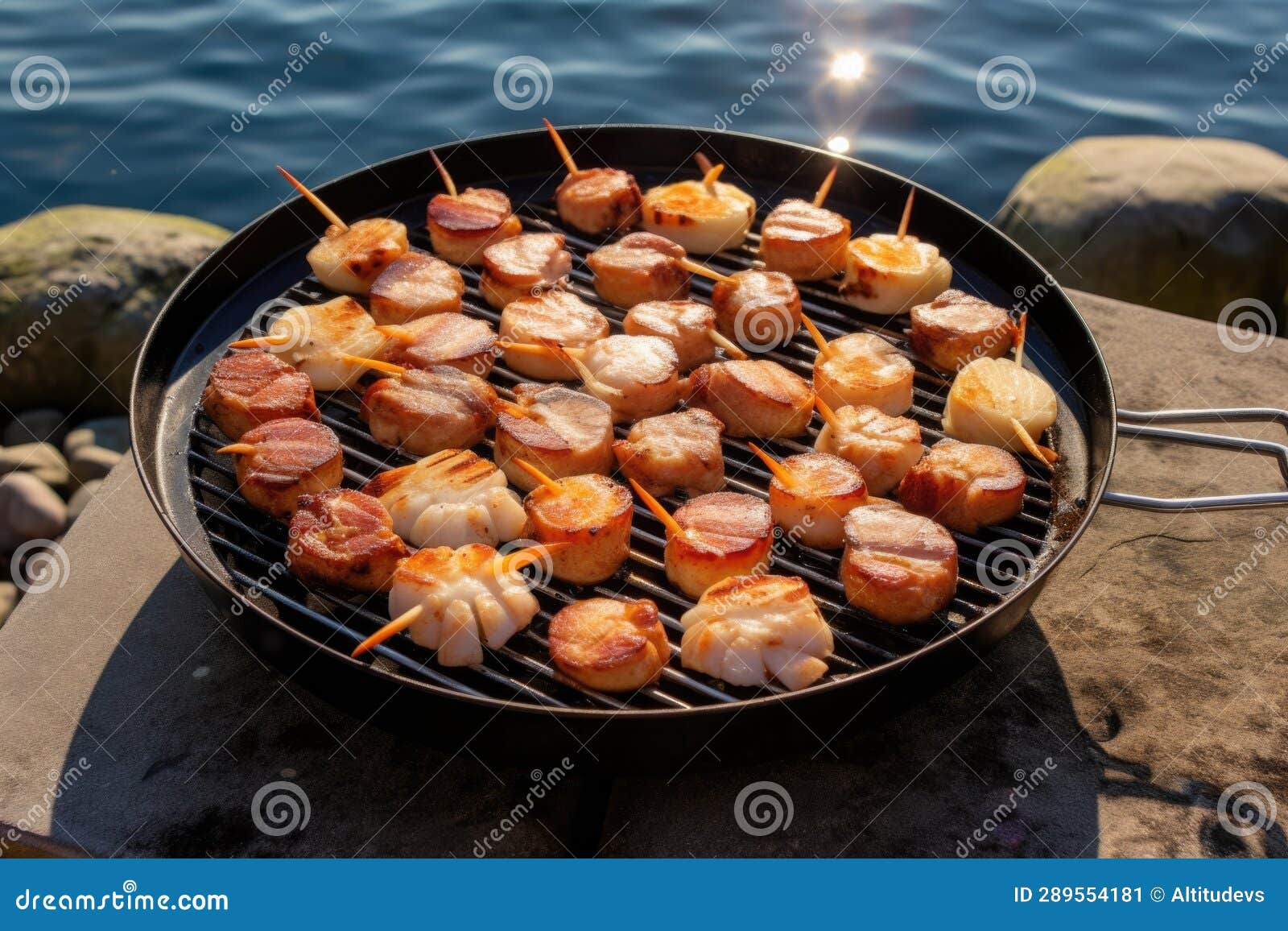 Top View of Scallops on Barbecue by the Seashore Stock Image - Image of ...