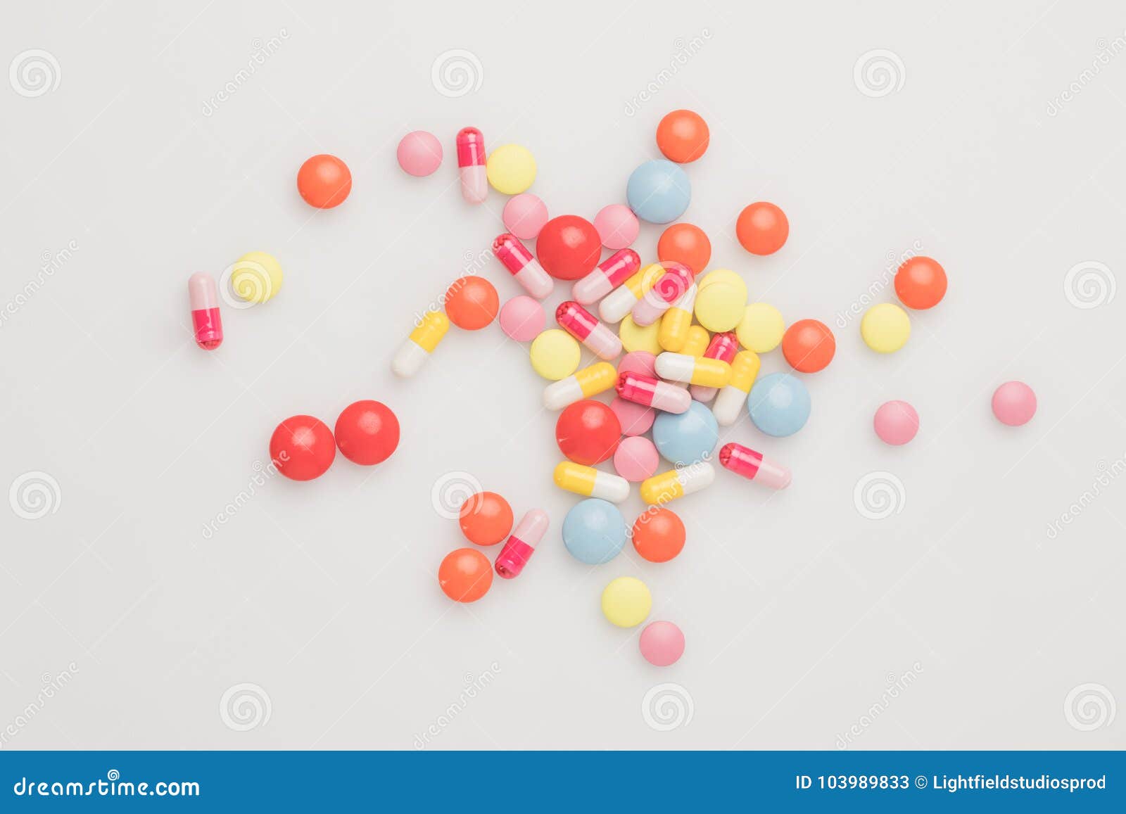 Scattered colored pills stock image. Image of pills - 103989833