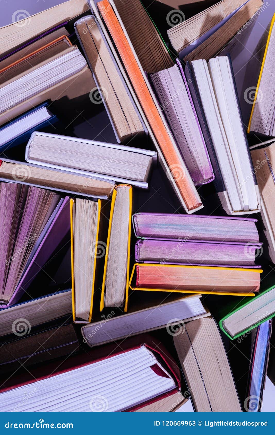 Top View of Scattered Stack of Books Stock Image - Image of table ...