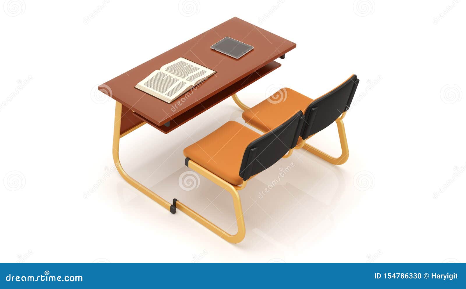 Top View of a School Desk and Chairs Isolated on White Background. 3D ...