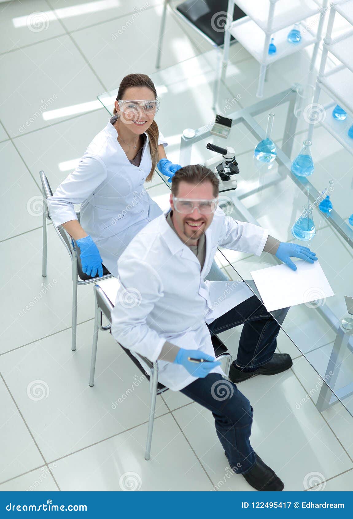 Top View.scientists at the Laboratory Table Stock Image - Image of ...