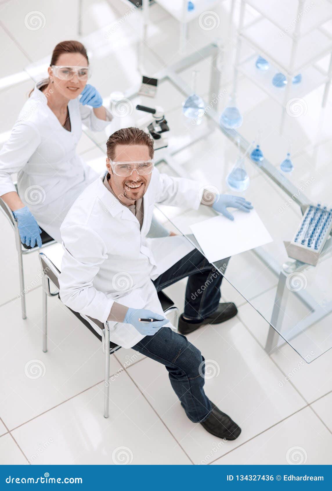 Top View.scientists at the Laboratory Table Stock Photo - Image of ...