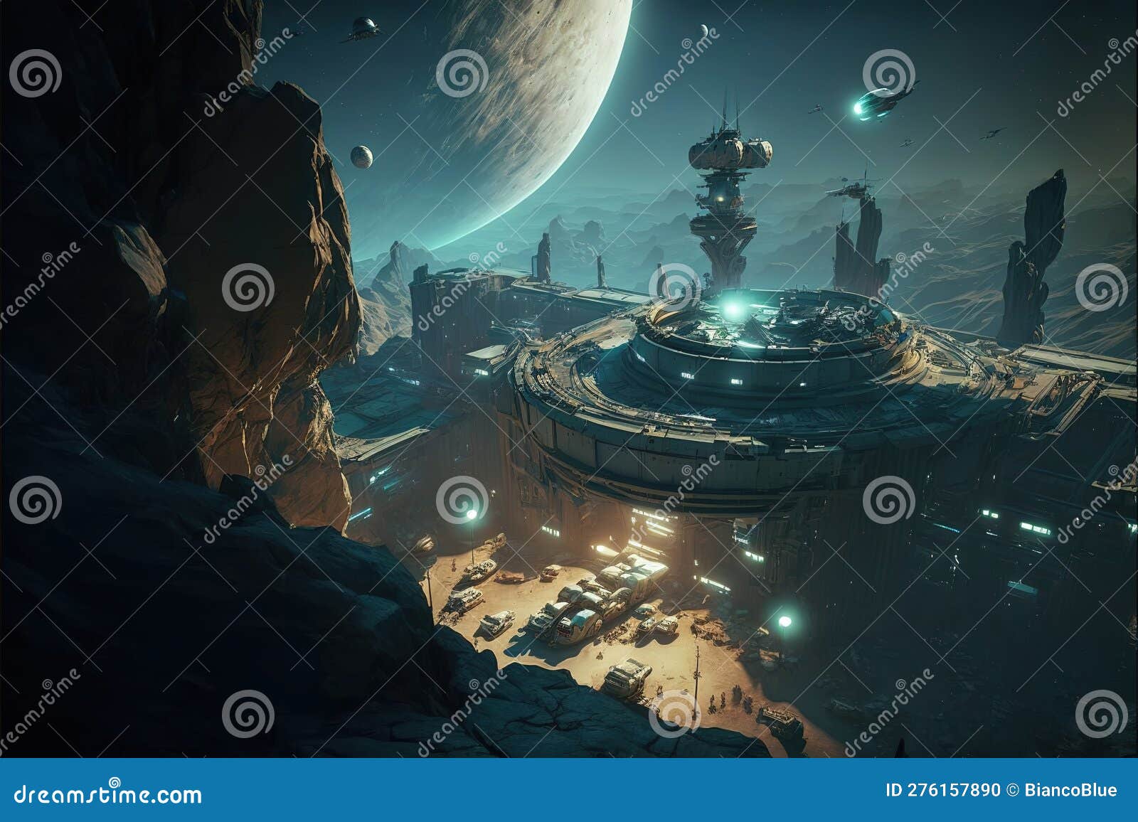 Scifi Moon Base with Futuristic Advance Structure Design on Alien ...