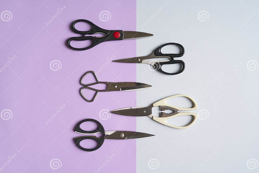 Top View of 5 Scissors on Duotone Background Stock Photo - Image of ...