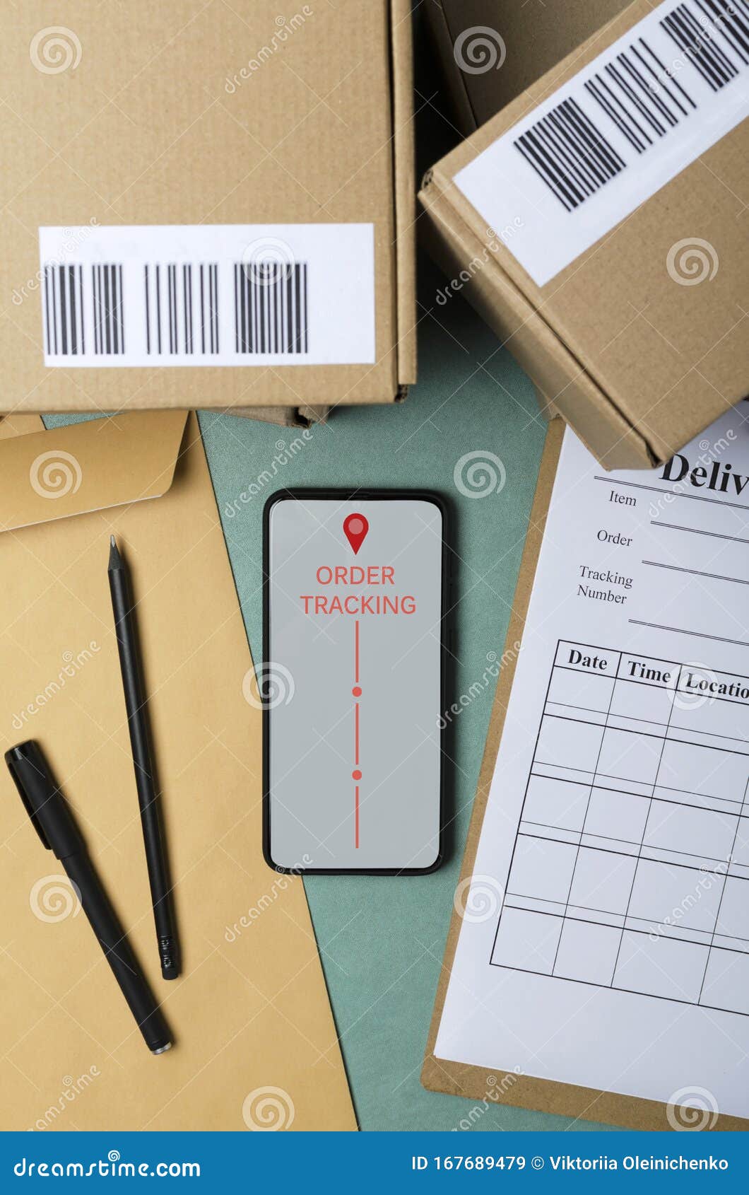 Top View of Screen of Mobile Phone and Order Tracking Map on it ...