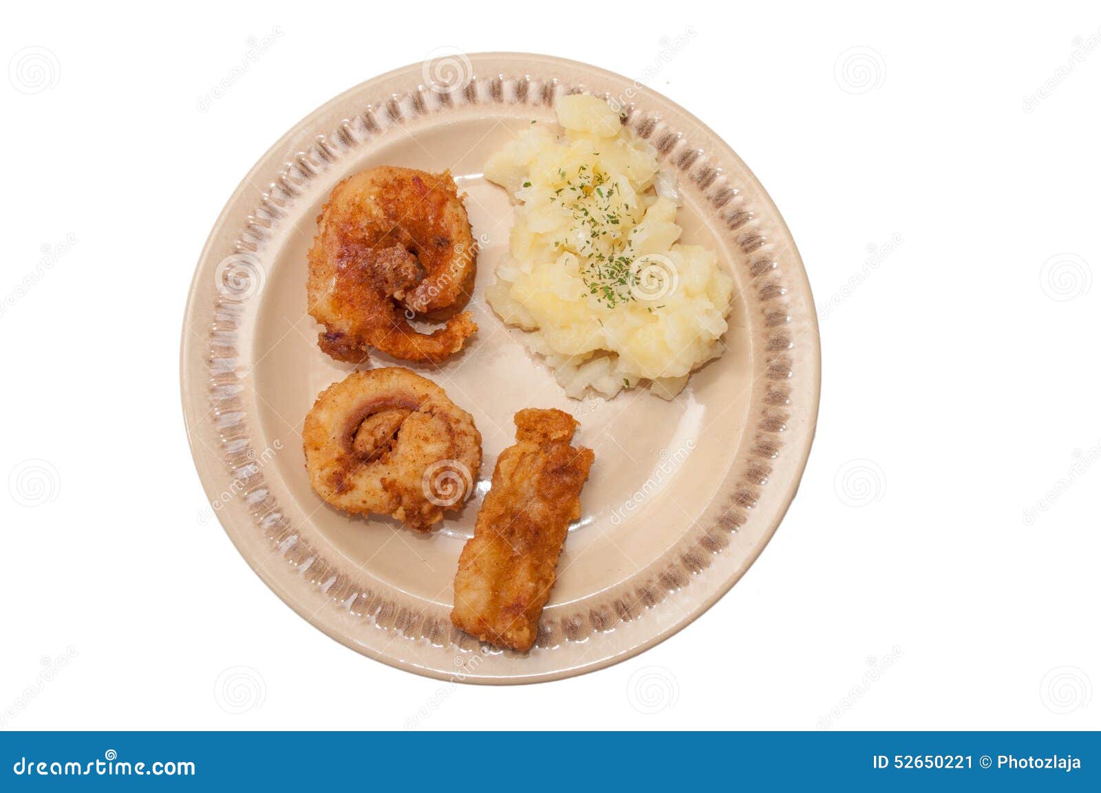 Top View of Served Fried Fish with Potato Salad Stock Image - Image of ...