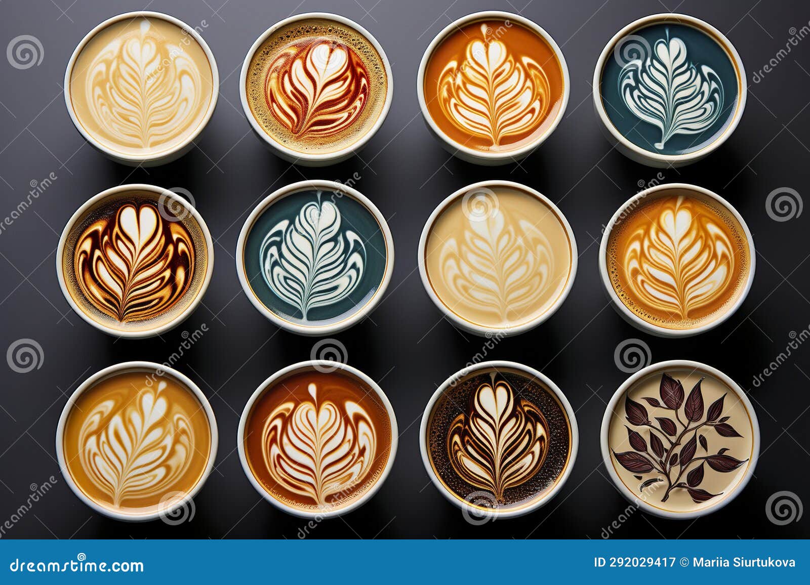 Top View on Set of Different Coffee Types Isolated on Dark Background ...