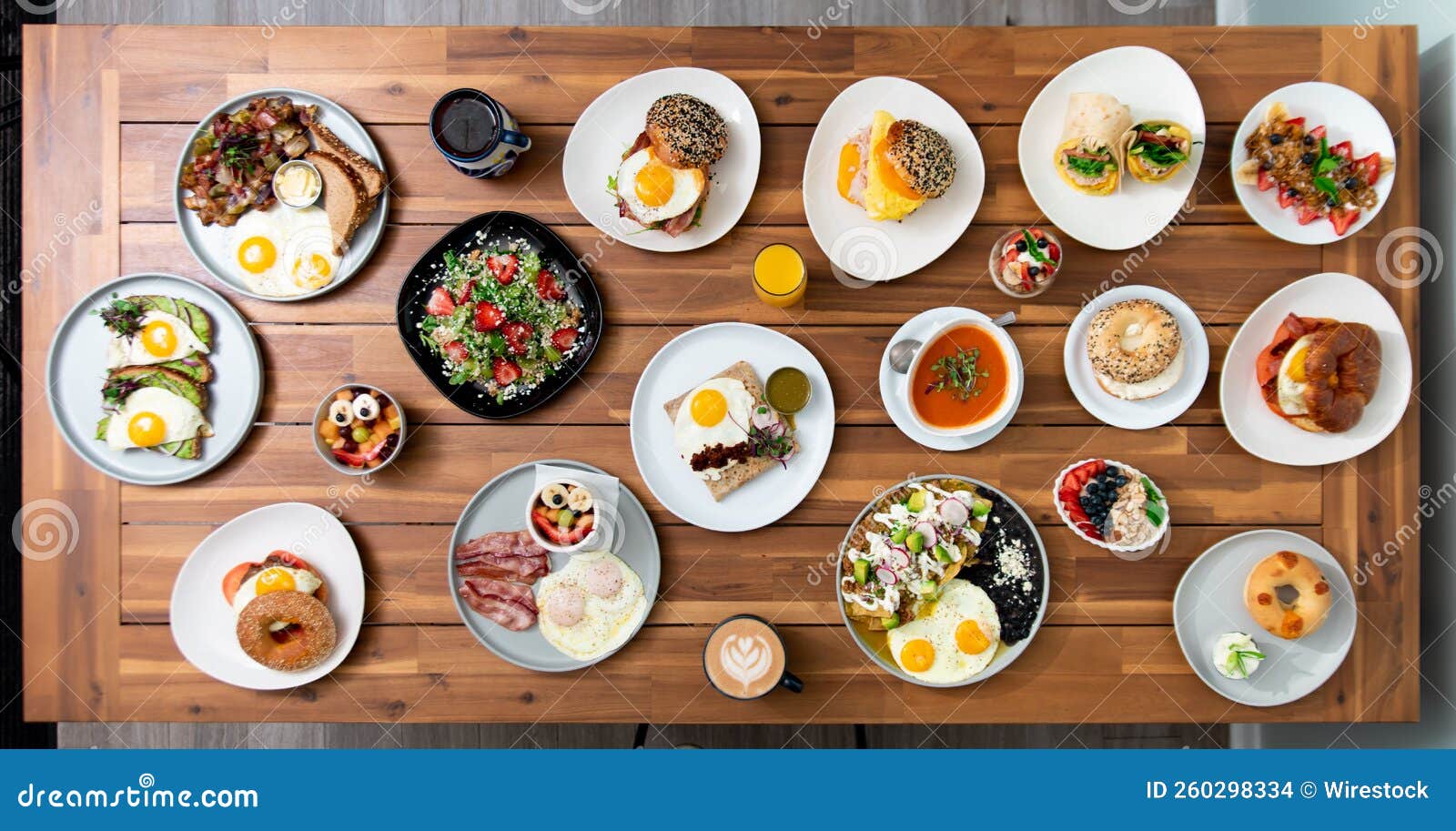 Top View of a Set of Different Dishes on a Table Stock Photo - Image of ...