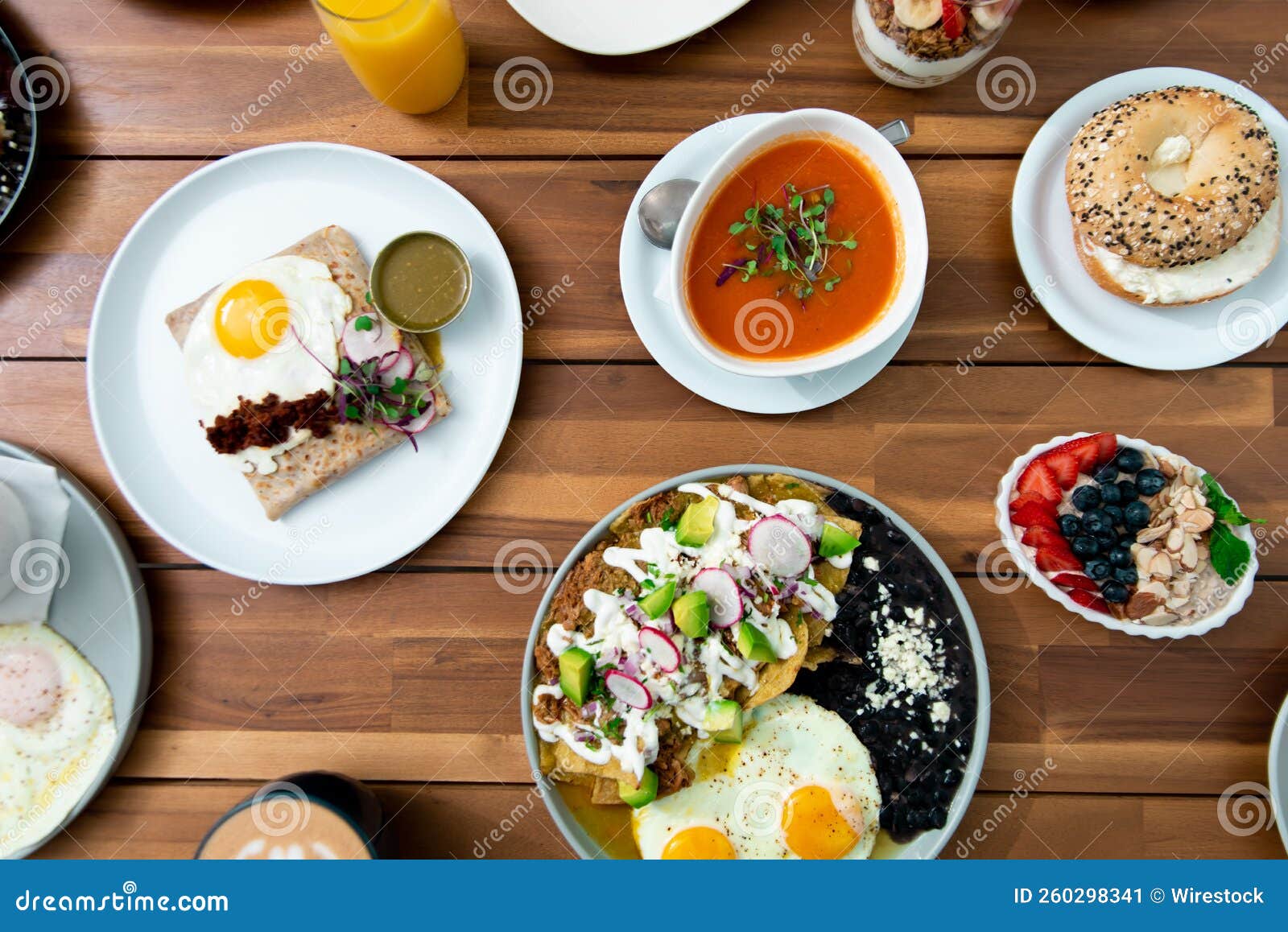 Top View of a Set of Different Dishes on a Table Stock Image - Image of ...