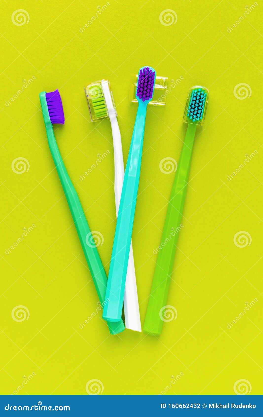 Top View Set of Four Color Classic Toothbrush on Color Surface Flat Lay ...