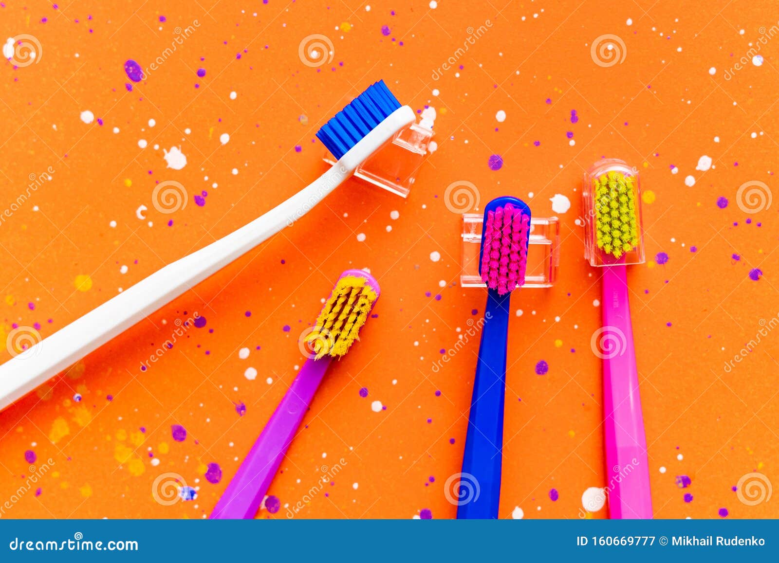 Top View Set of Four Color Classic Toothbrush on Color Surface Flat Lay ...