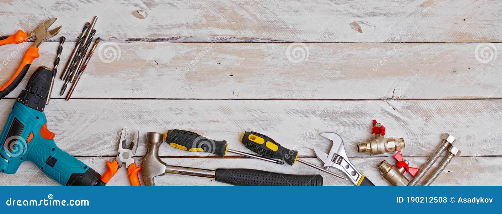 Set of Hand Tools on Wooden Background with Copy Space, Suitable for ...