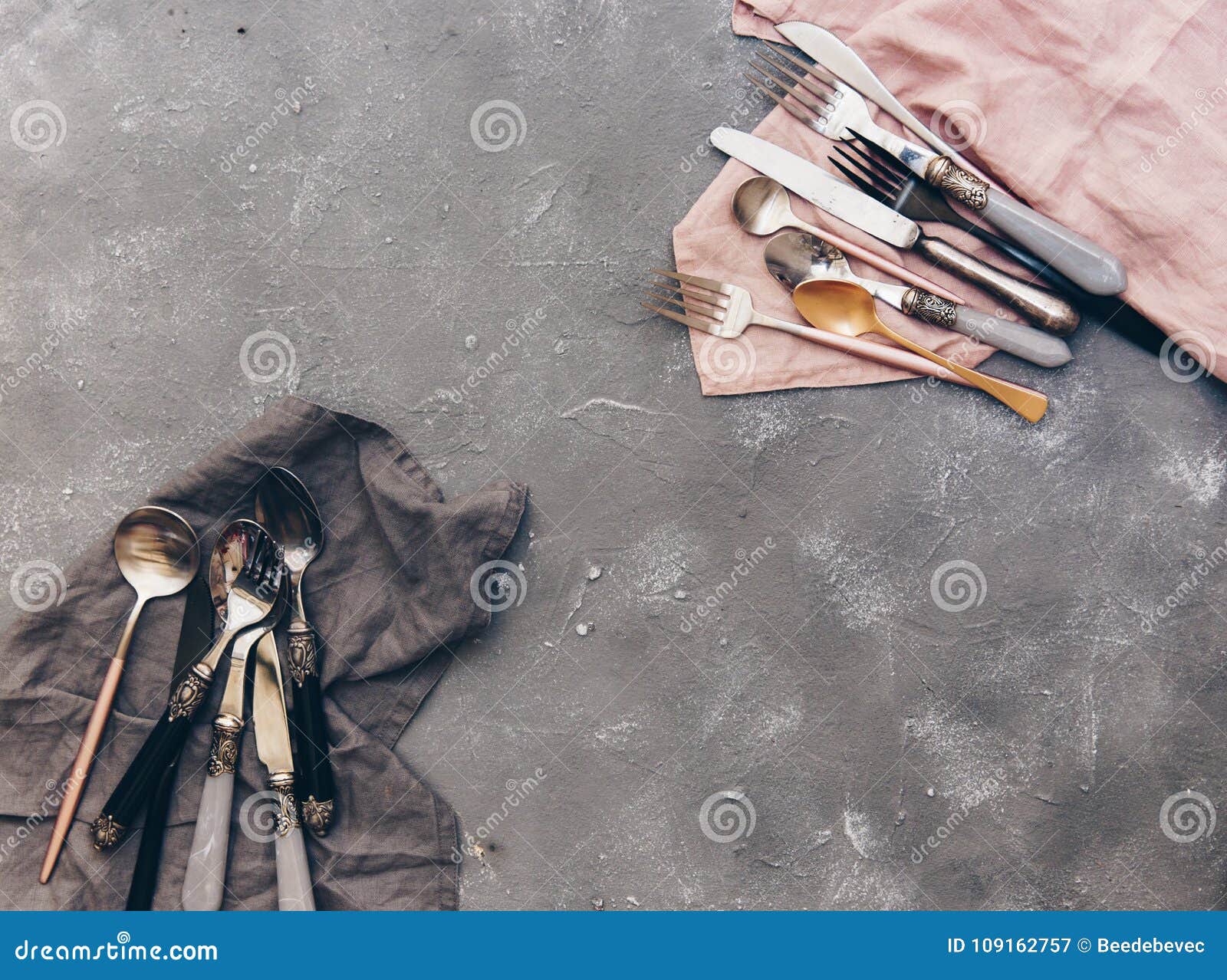 Top View of Set Silverware on Vintage Stone Background Stock Image ...