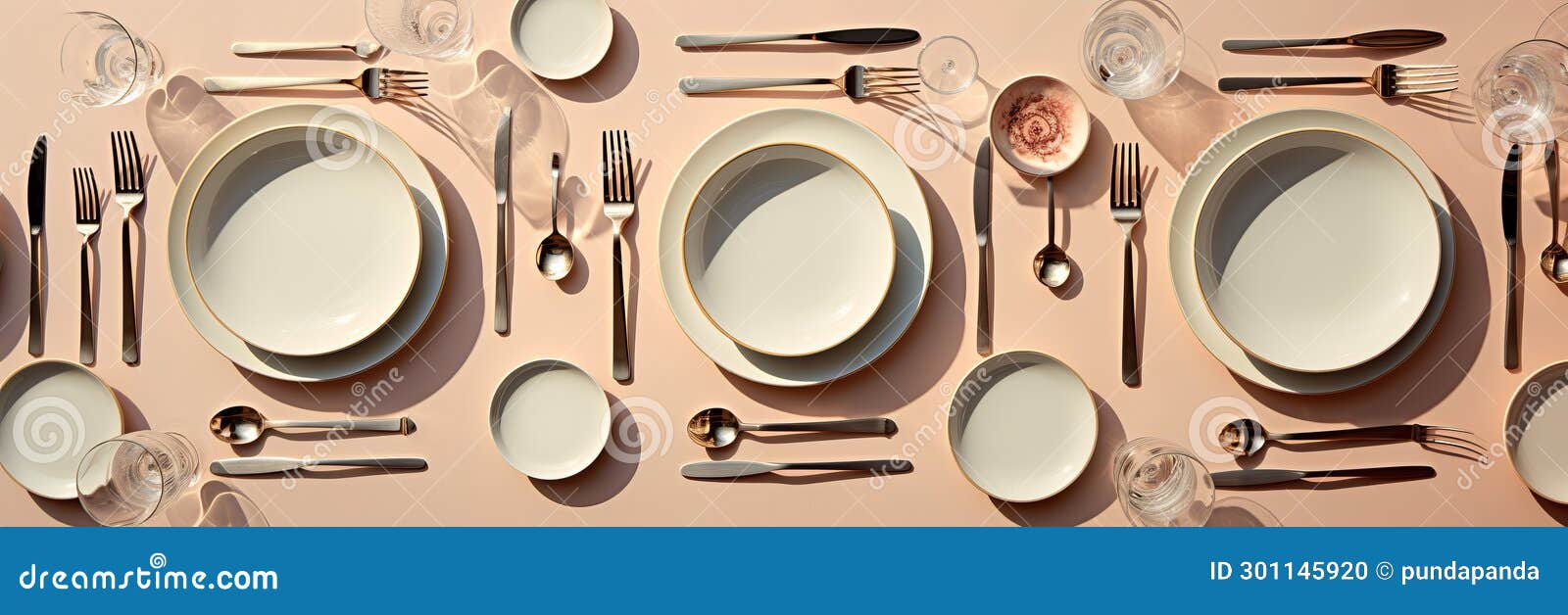 Top View of a Set Table with Empty Plates and Glasses Stock Photo ...