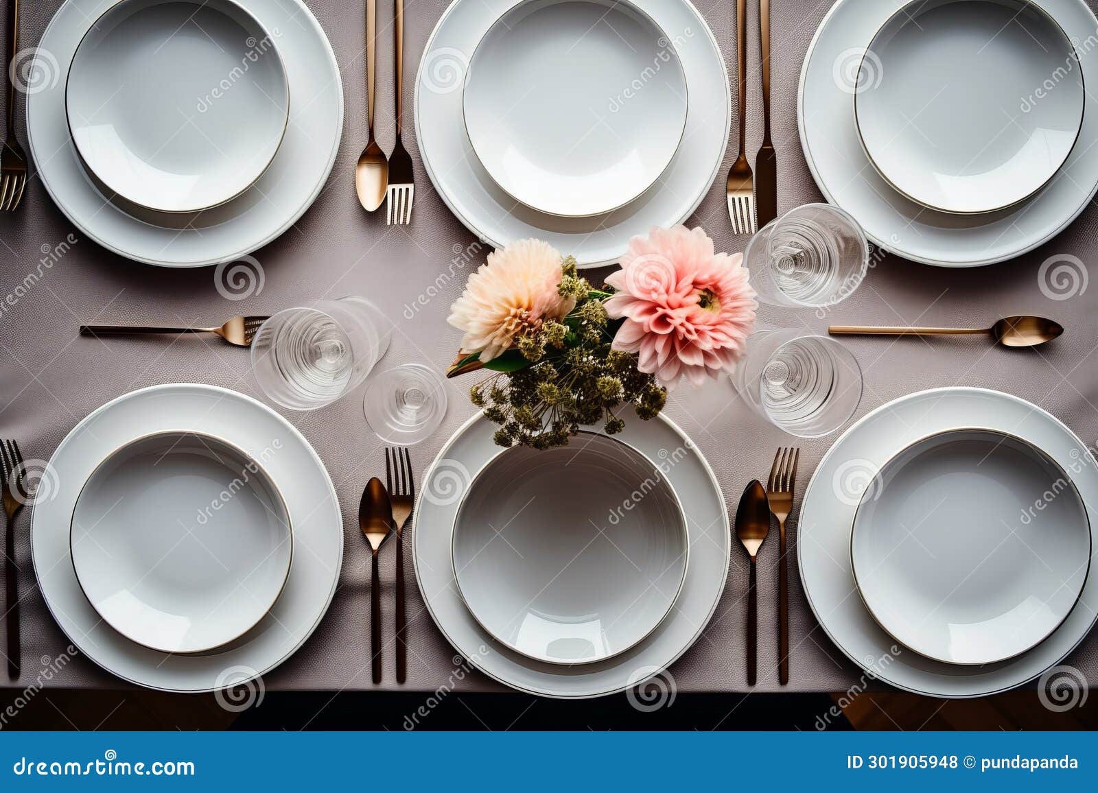 Top View of a Set Table with Empty Plates and Glasses Stock Photo ...