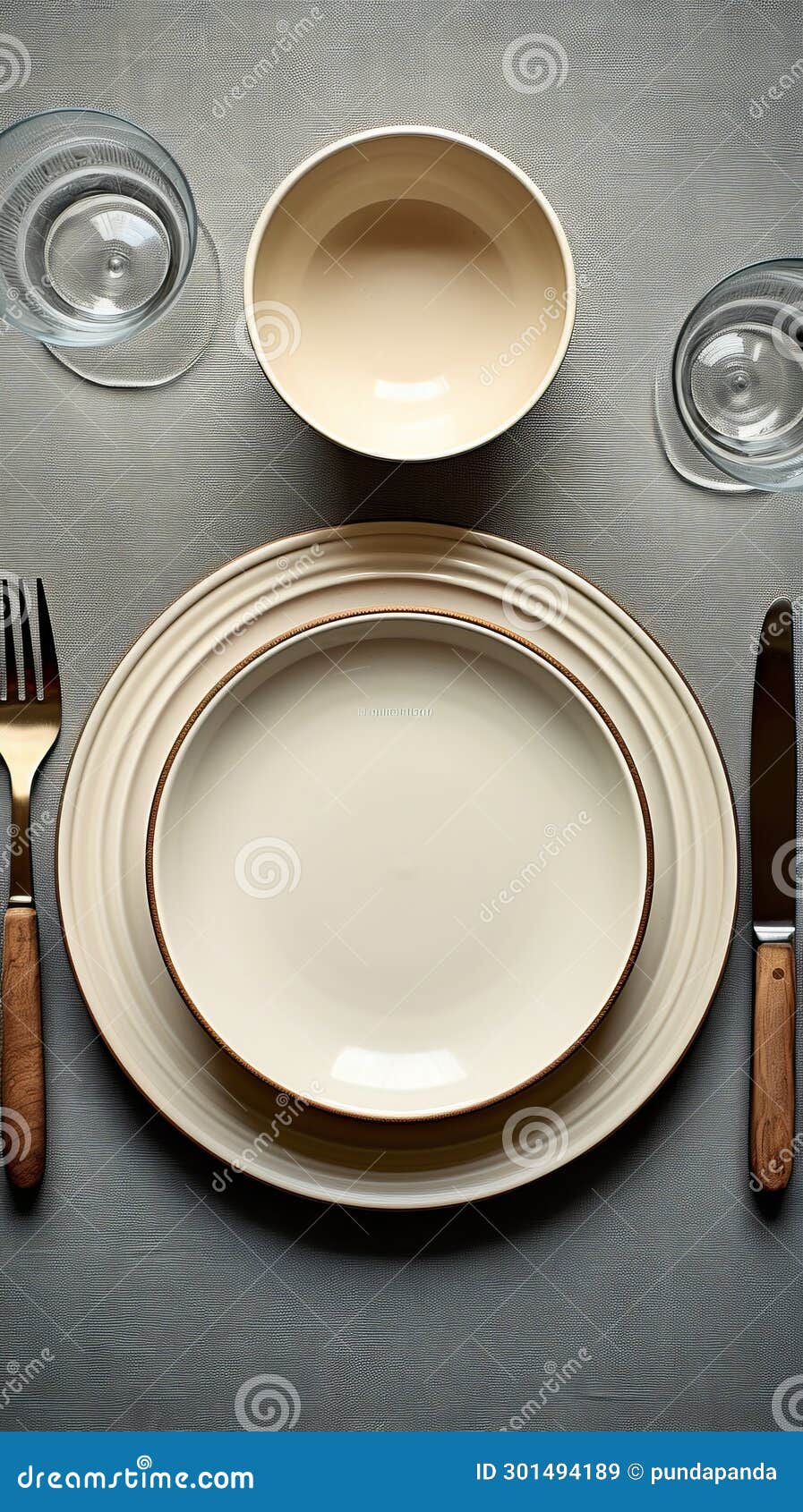 Top View of a Set Table with Empty Plates and Glasses Stock Image ...