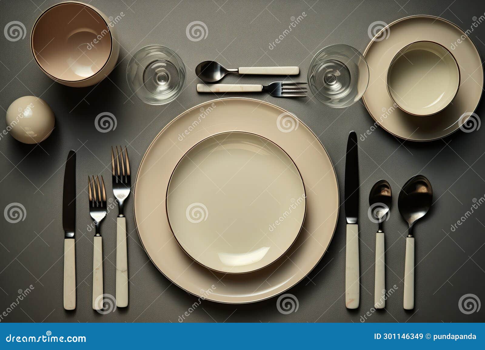 Top View of a Set Table with Empty Plates and Glasses Stock Image ...