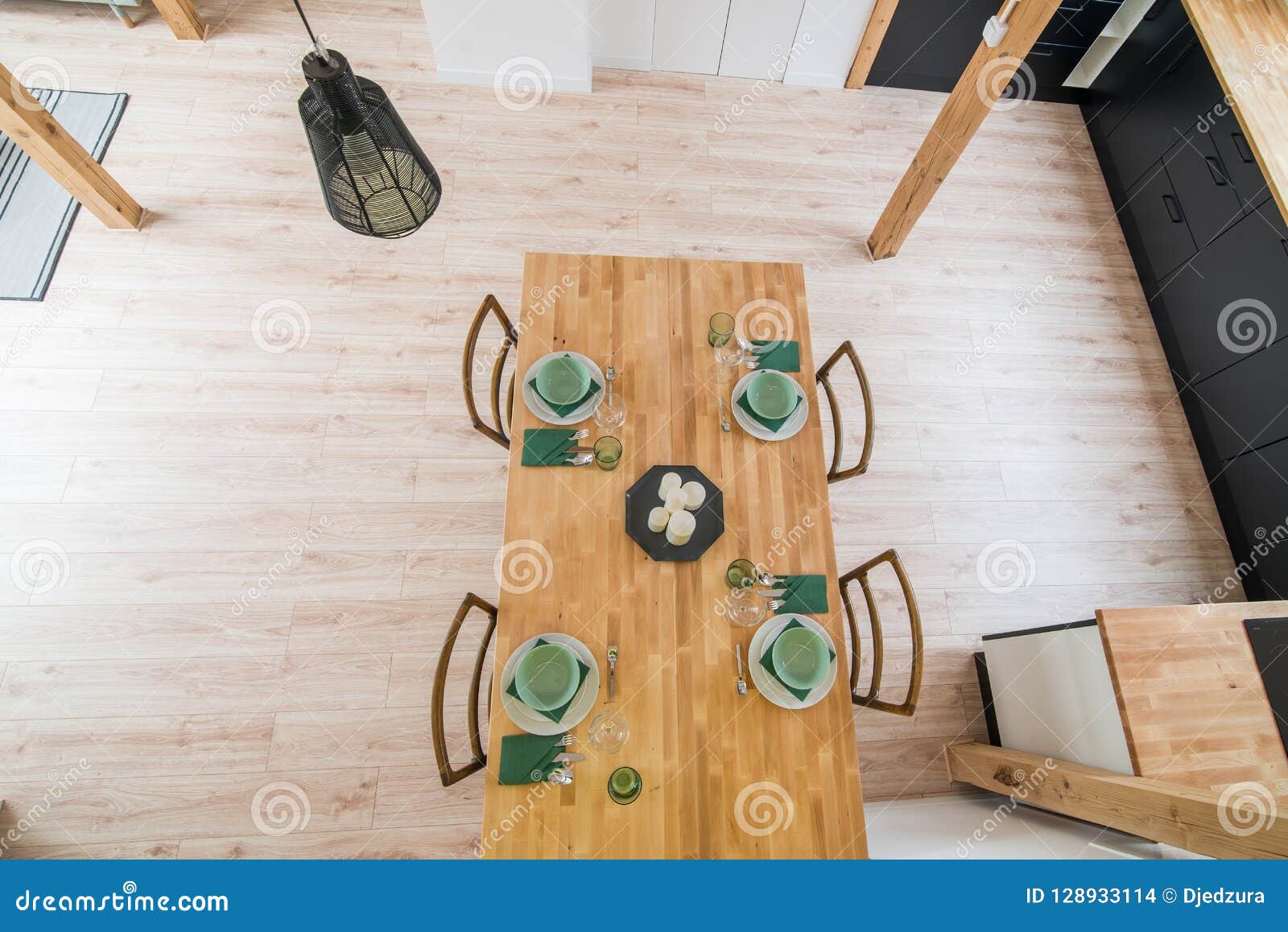 Top View on Set Wooden Dining Table Stock Photo - Image of comfortable ...