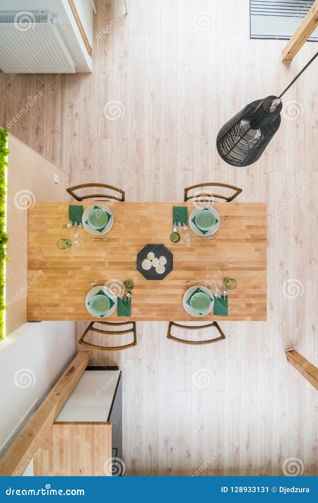 Top View on Set Wooden Dining Table Stock Image - Image of restaurant ...