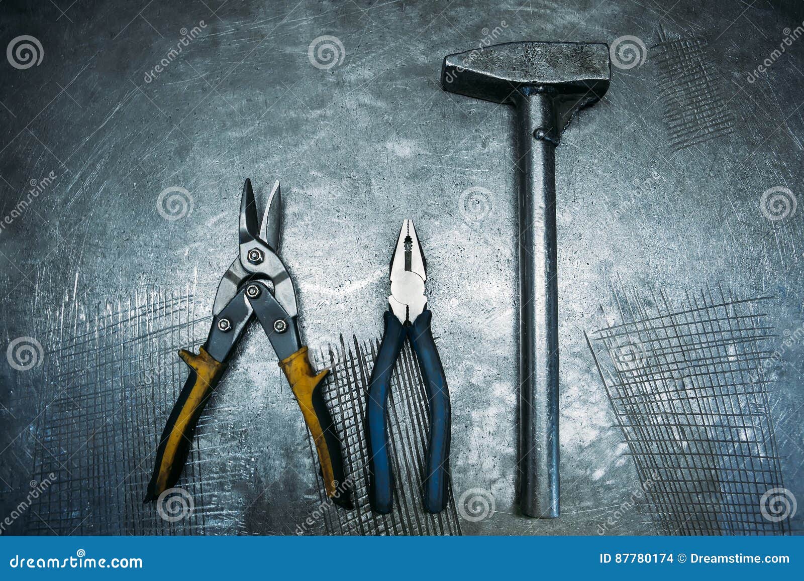 Top View of Set Working Tools Lying on Metal Table Stock Photo - Image ...
