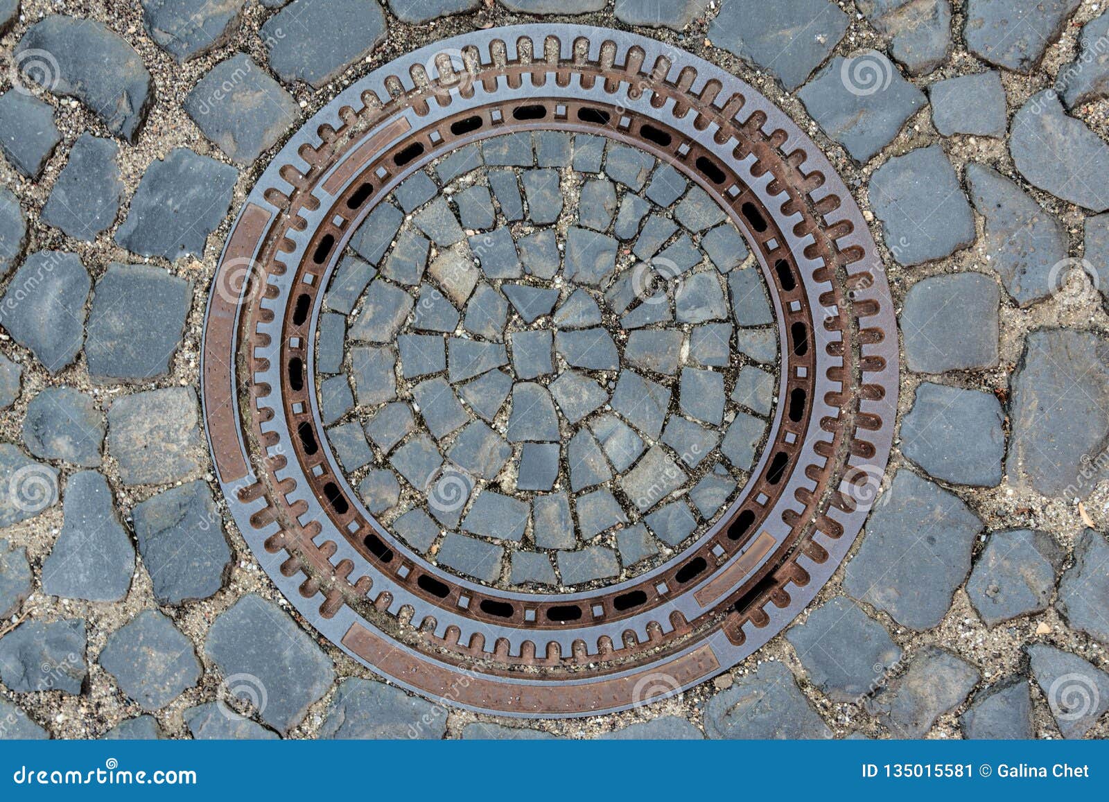Top View of the Sewer Manhole with Paving Stone Background Stock Image ...