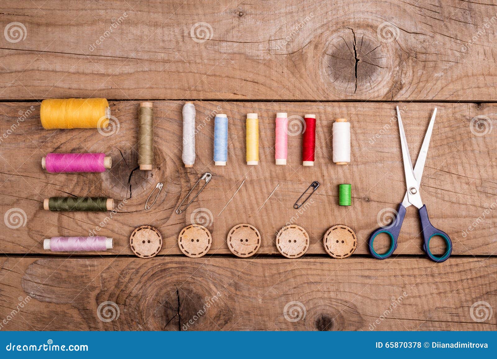 Top View of Sewing Accessories Arranged on Old Vintage Board Stock ...