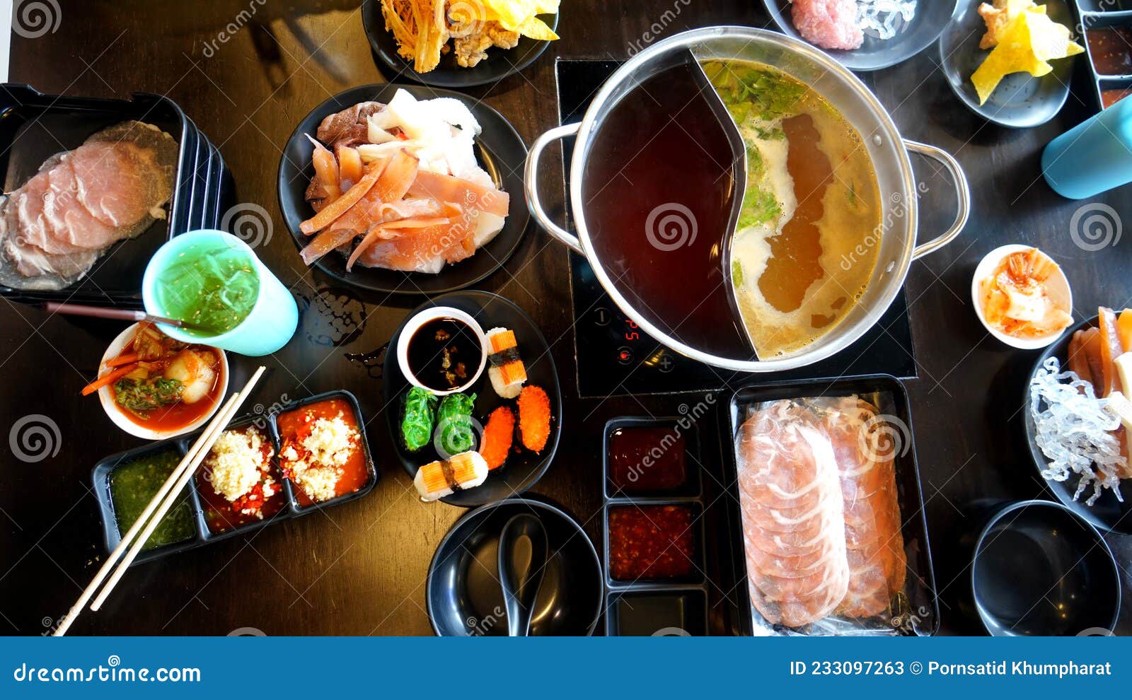 Top View of Shabu Table in Buffet Restaurant Stock Image - Image of ...