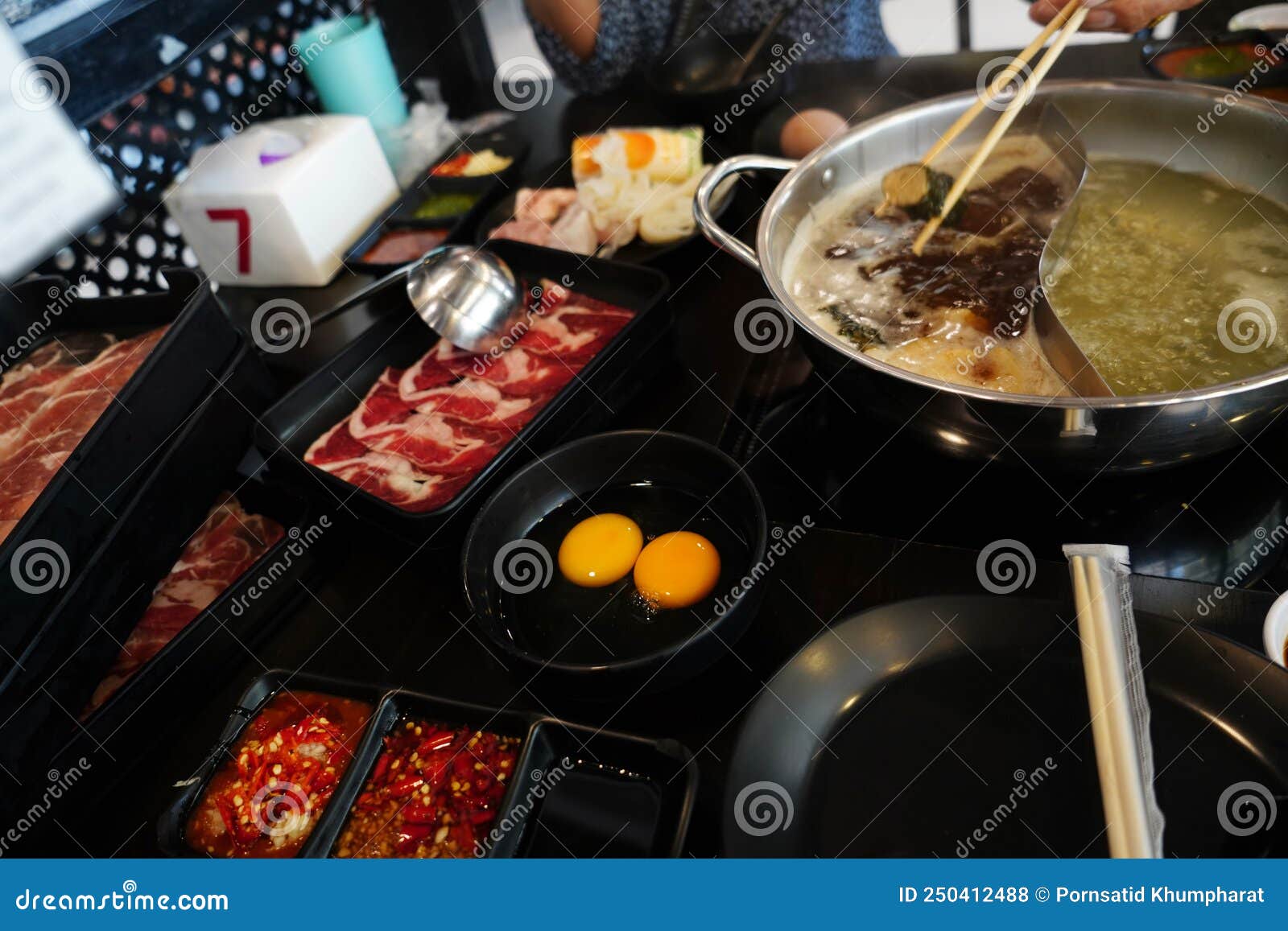 Top View of Shabu Table in Luffet Shabu Restaurant in Asia Stock Photo ...
