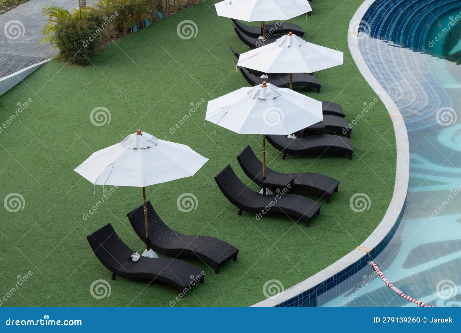 Top View of Shared Public Swimming Pool and Pool Chairs. Stock Photo ...