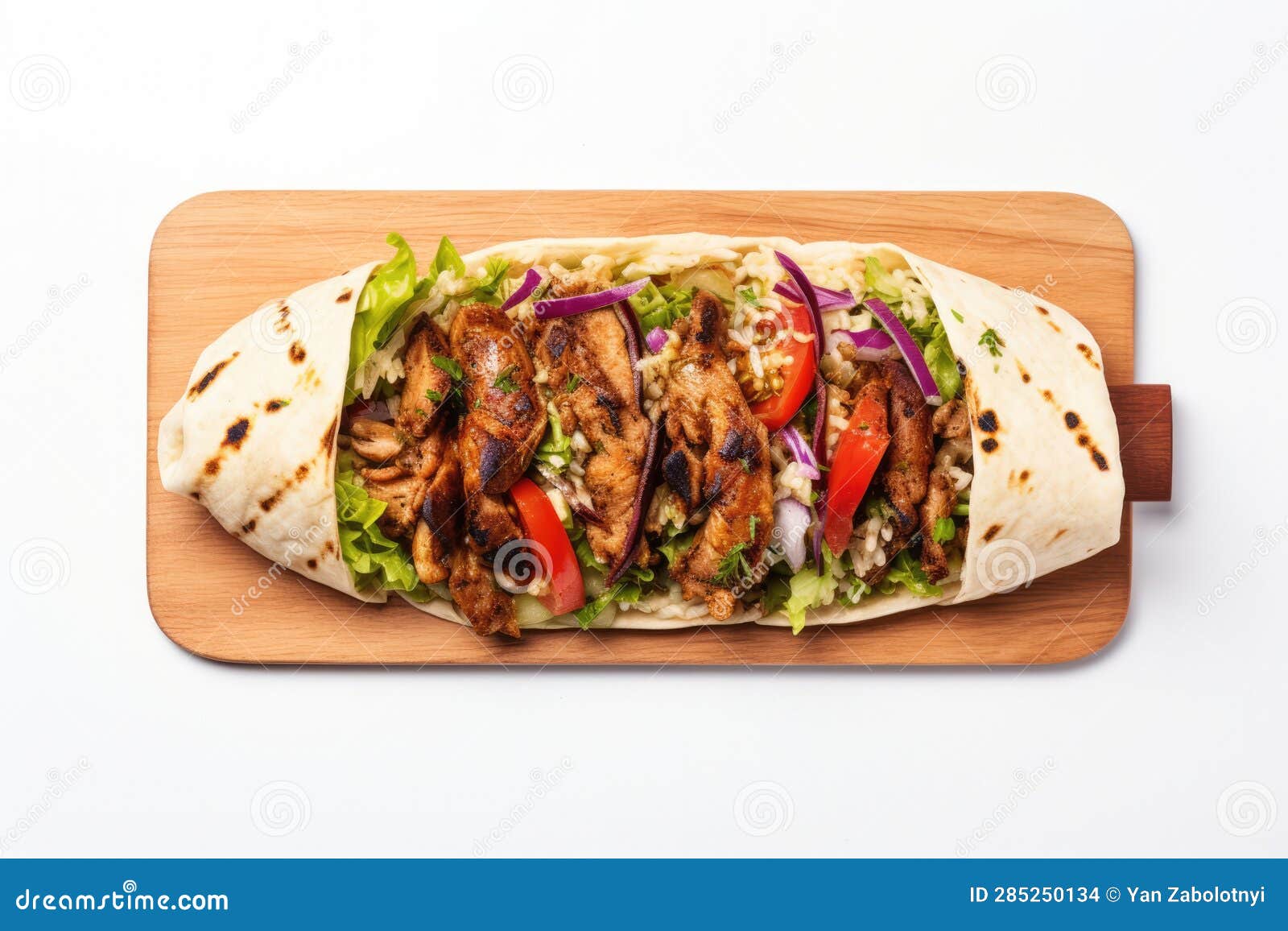 Top View, Shawarma on a Wooden Boardon White Background Stock ...