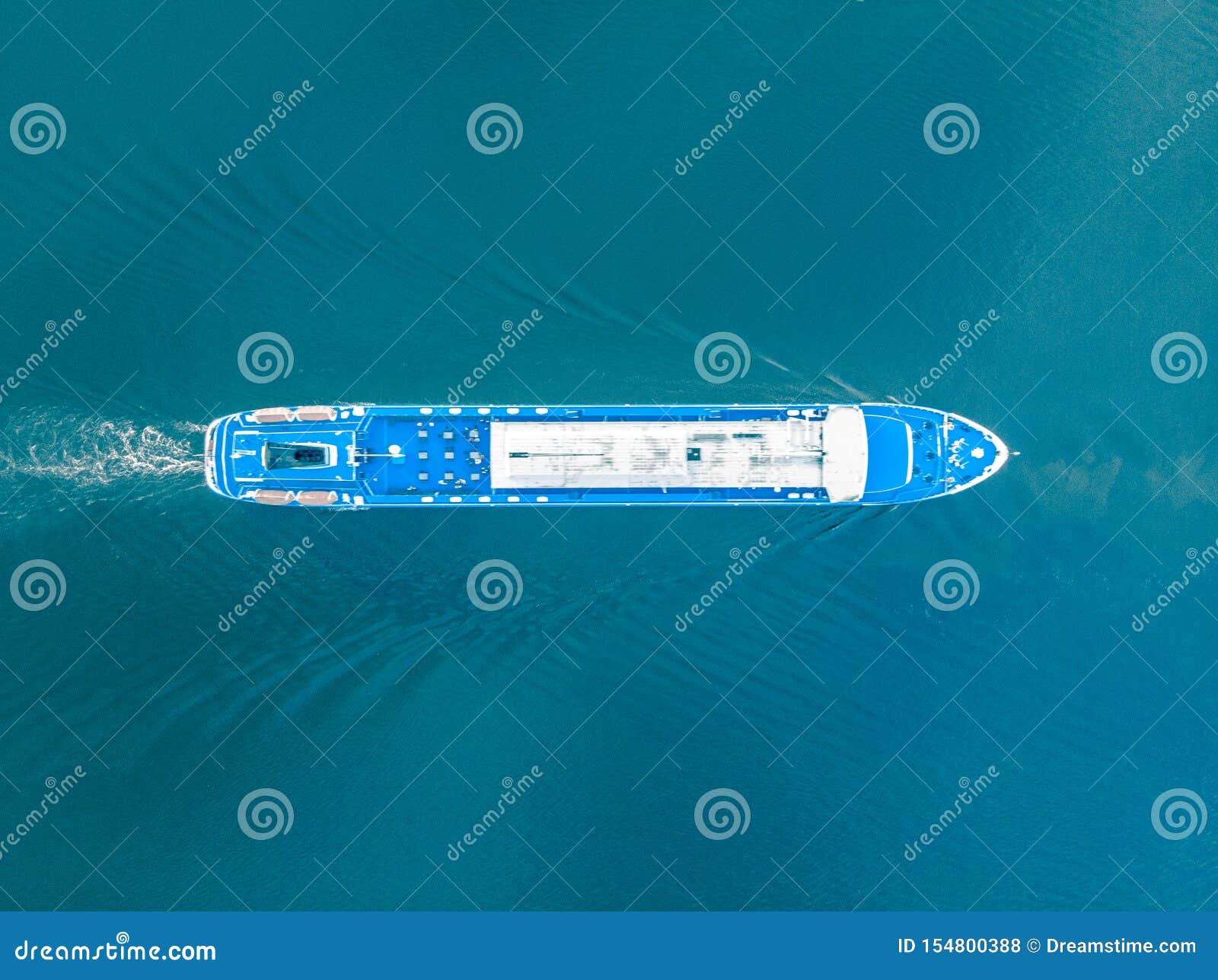 Top View of a Ship Sailing Along the Blue Surface Stock Photo - Image ...