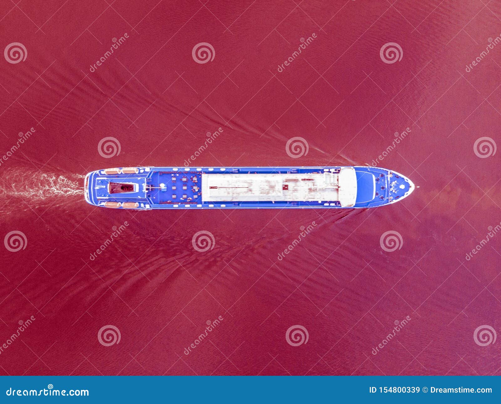 Top View of a Ship Sailing Along the Red Surface Stock Image - Image of ...