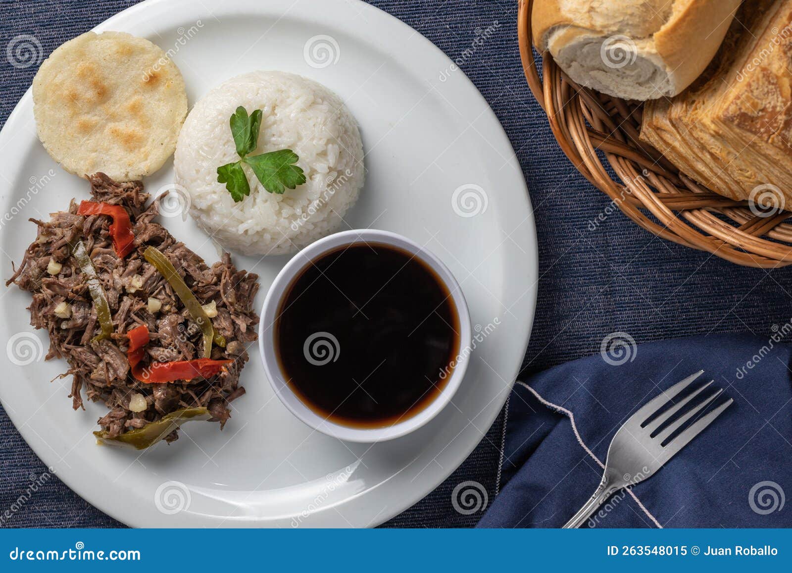 Top View Shredded Meat with Rice, Typical Cuban Food Stock Image ...