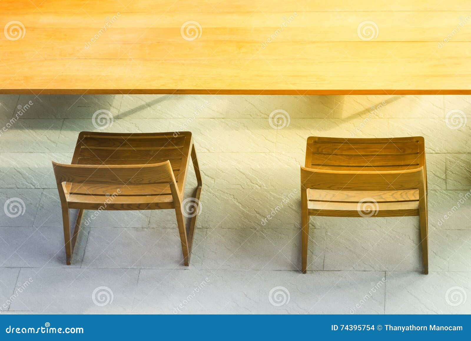 Top View Side from Wooden Table and Chair with Sunlight Stock Photo ...