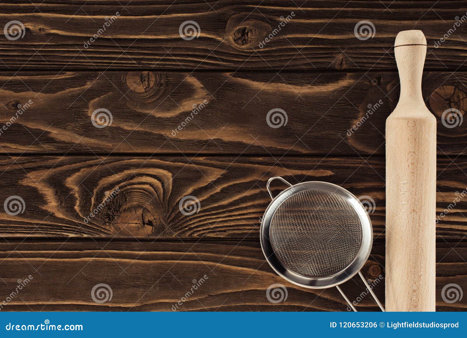 Top View of Sieve and Wooden Rolling Pin Stock Photo - Image of ...