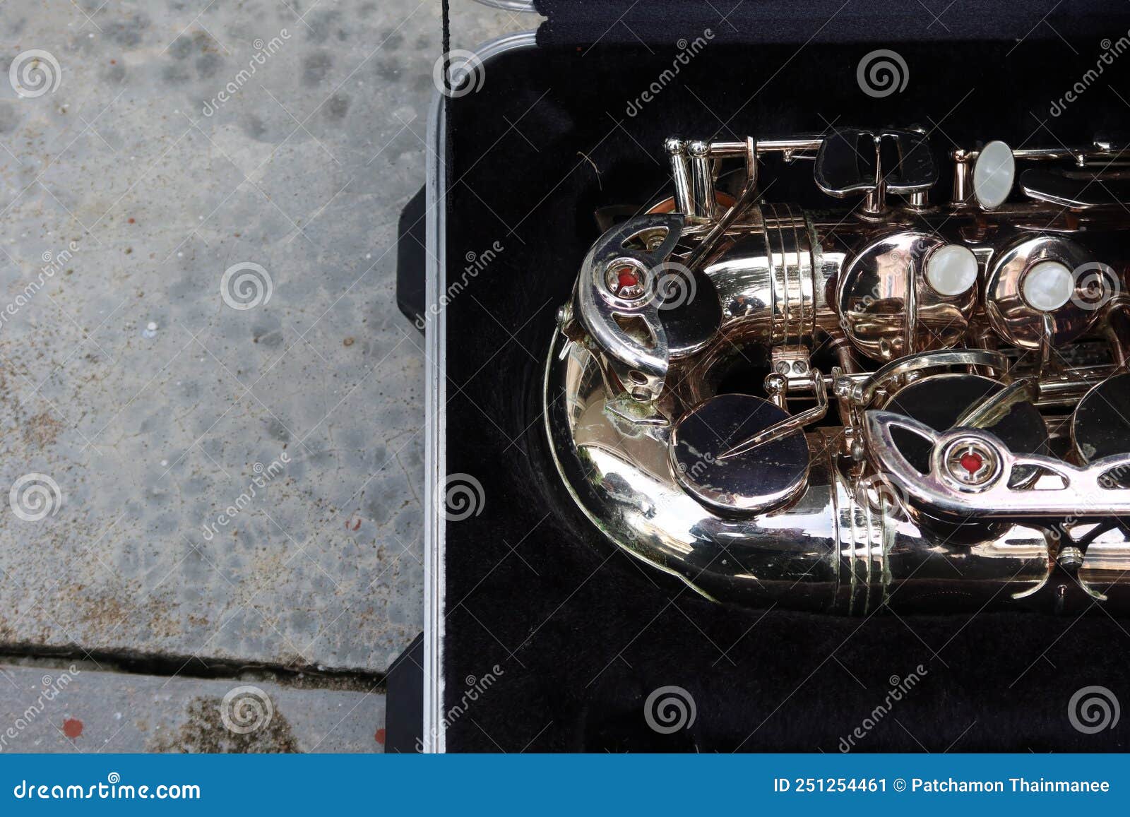 Top View of a Silver Saxophone Instrument Placed on a Selectable Focal ...