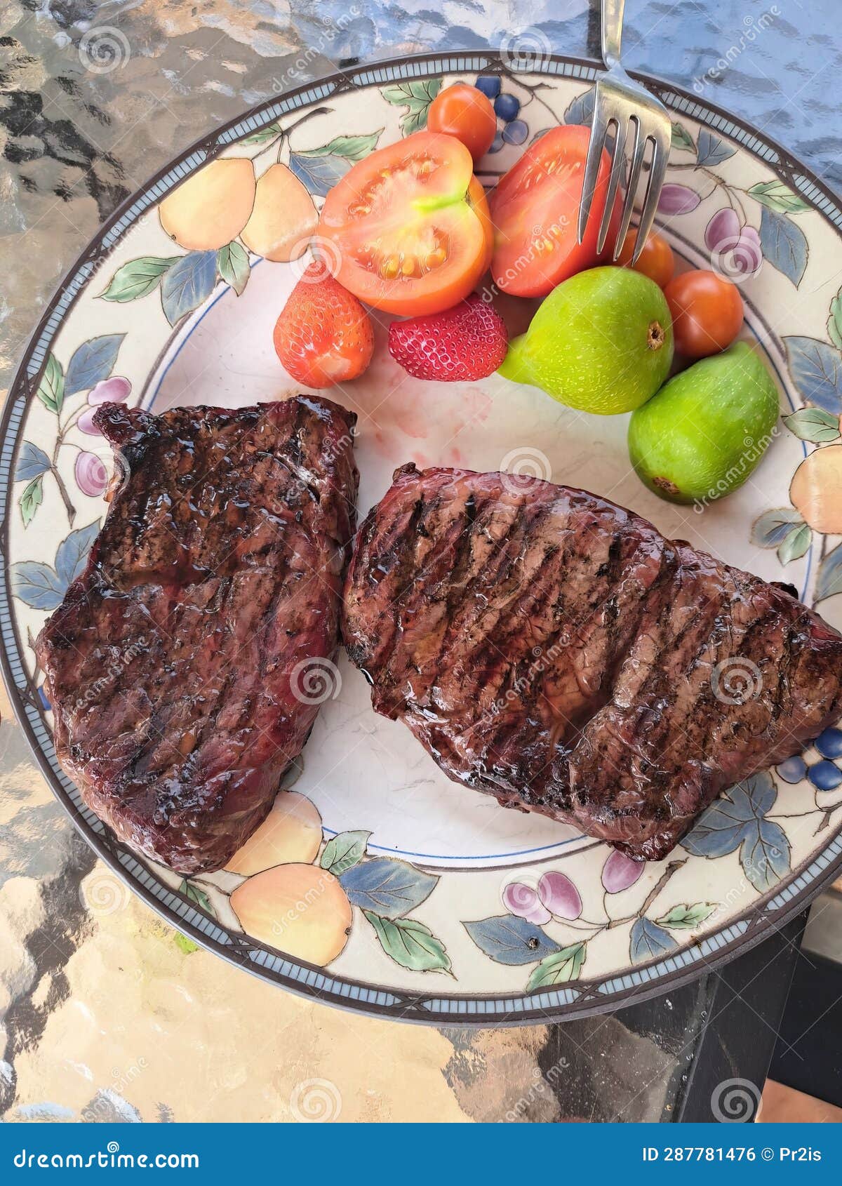Top View of a Simple Rustic Dinner Plate with Sirloin Beef Steak and ...